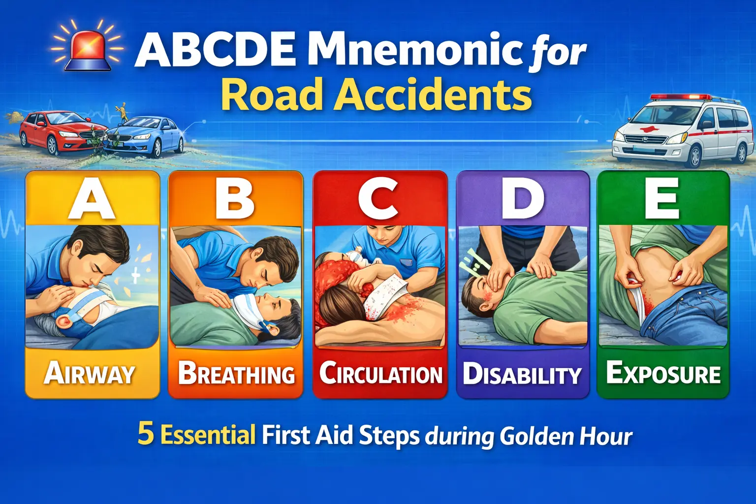 Emergency First Aid Mnemonics: Golden Hour ABCDE Guide for Road ...
